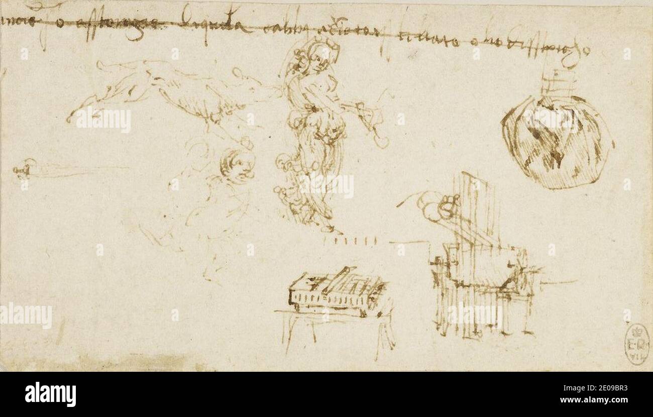Leonardo da Vinci - verschiedene Studien, darunter eine Nymphe, ein ...