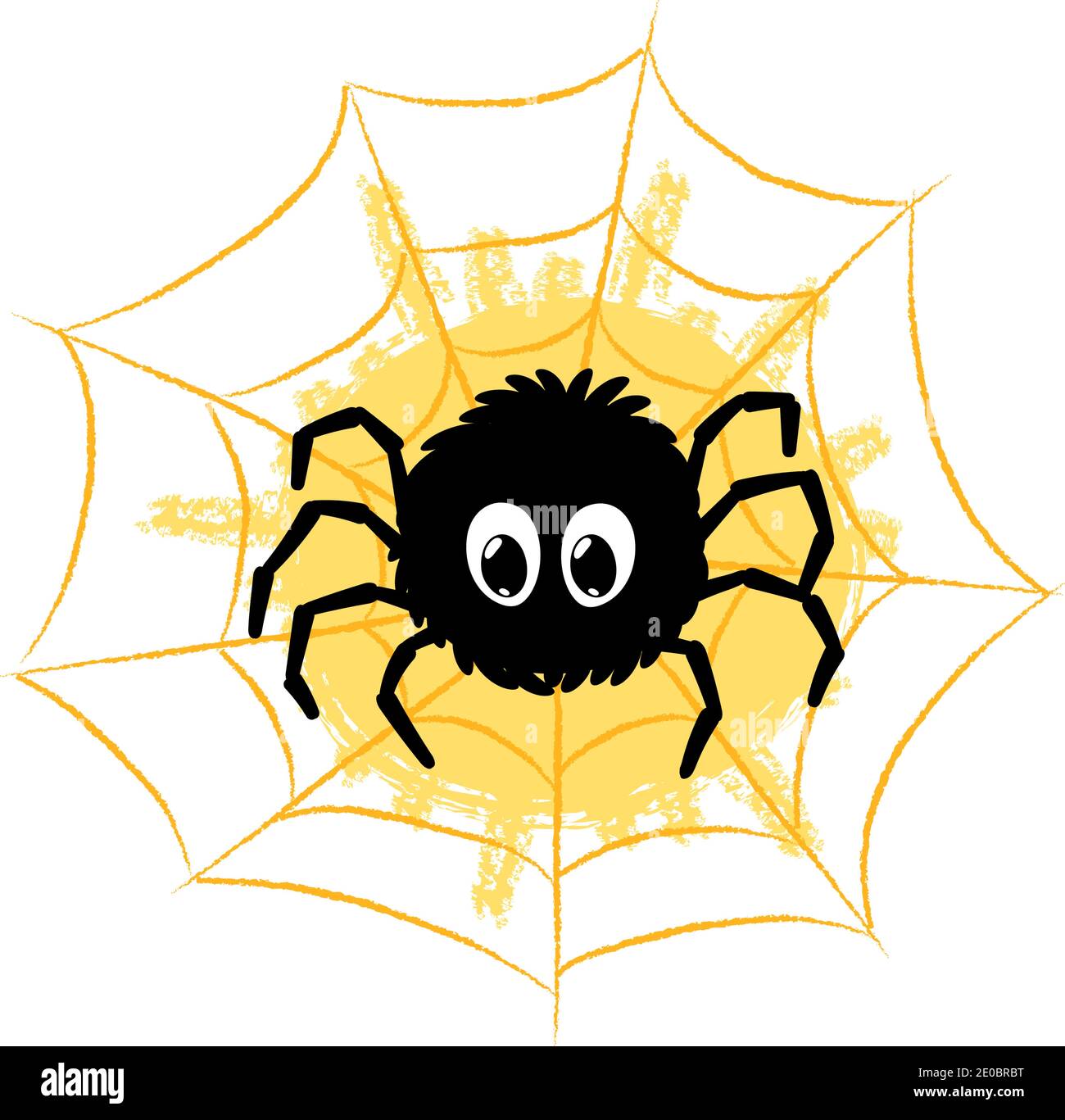 Schwarze lustige Spinne sitzt im Netz auf sonnigem Hintergrund. vektor ...