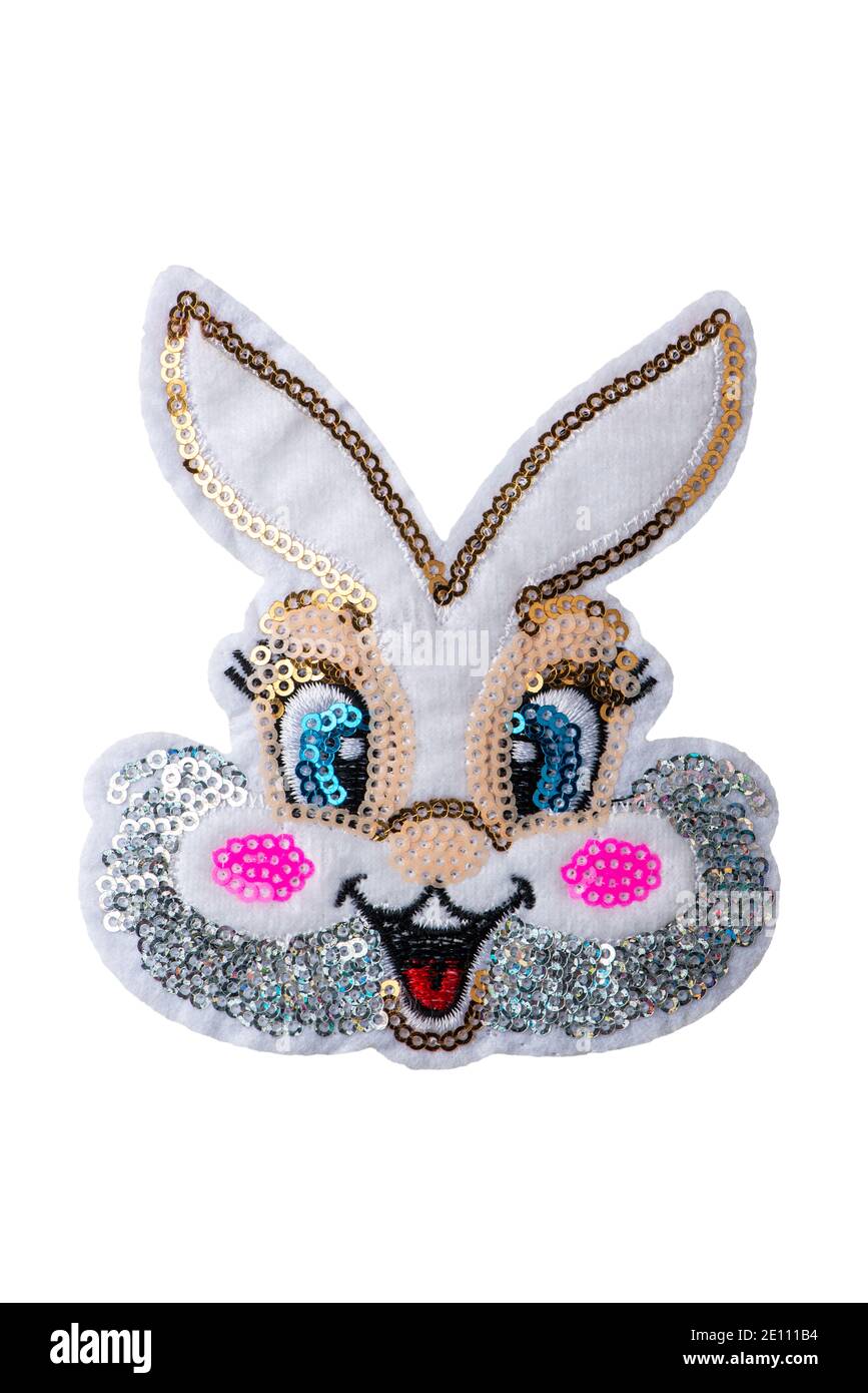 Cartoon Hase mit Smiley Gesicht Patch isoliert auf weißem Hintergrund ...