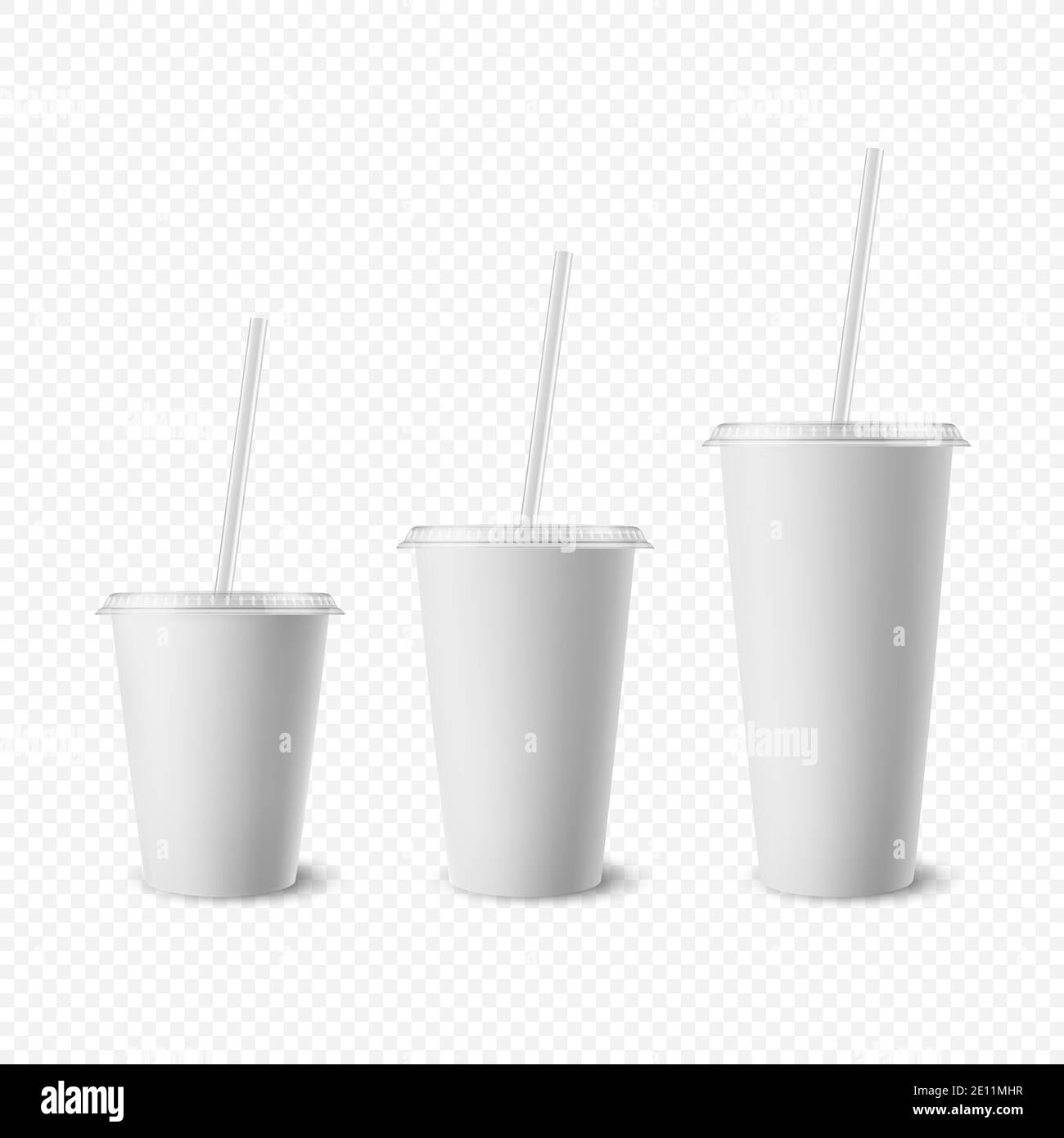 Vector 3d realistische White Paper Einweg Becher Set mit Deckel, Stroh ...