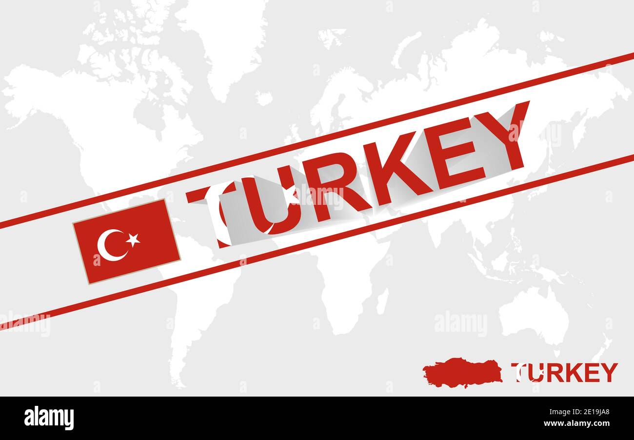 Türkei Karte Flagge und Text Illustration, auf Weltkarte Stock ...