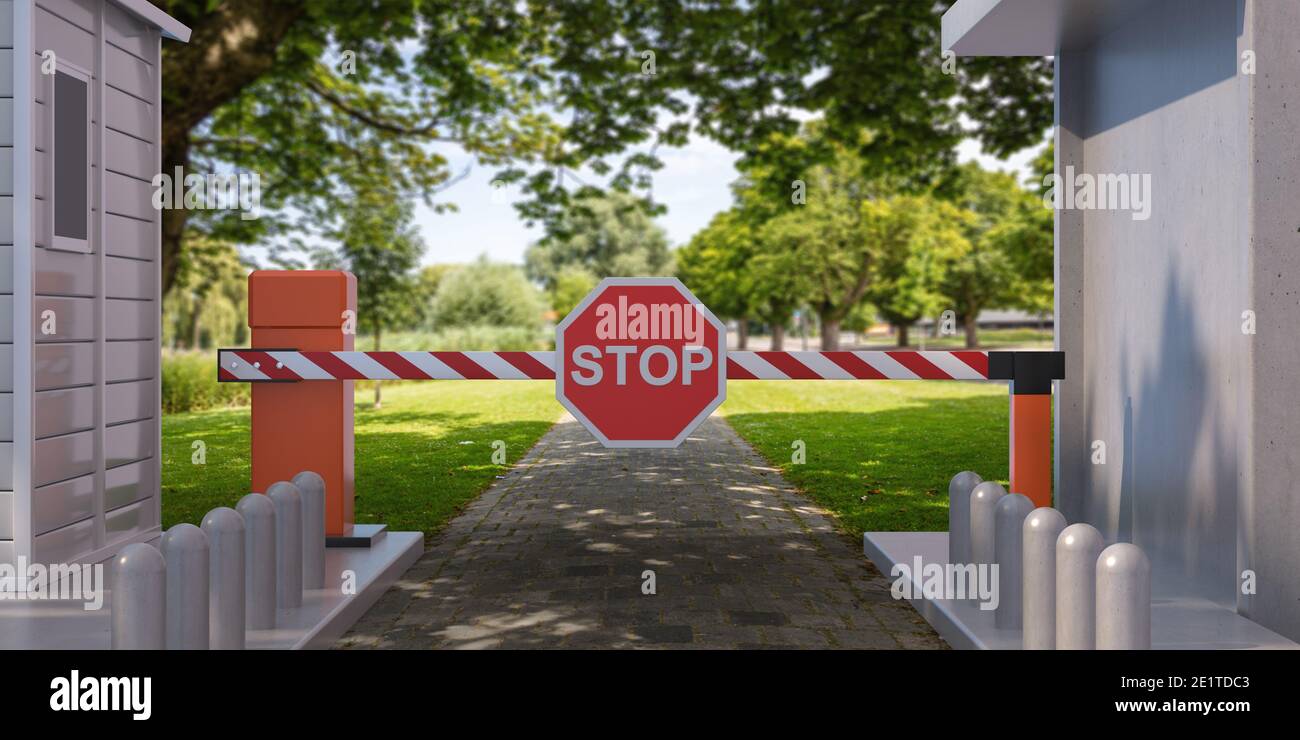 Auto Schranke Tor im Freien mit Stoppschild, privater Garten Park ...