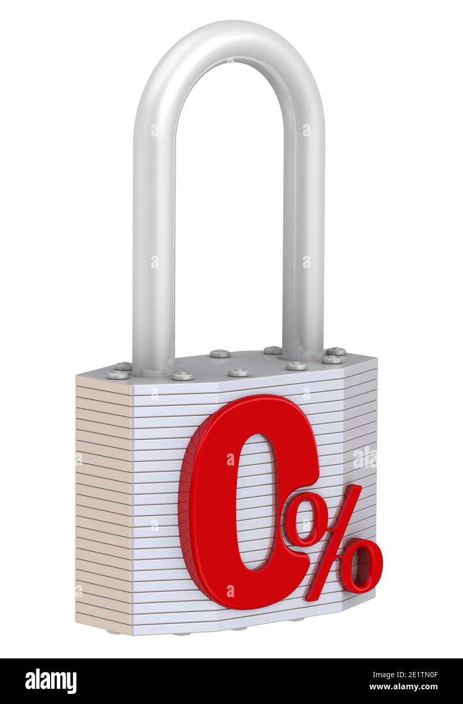 Null Prozent. Beschriftetes Vorhängeschloss. Vorhängeschloss mit einem ...