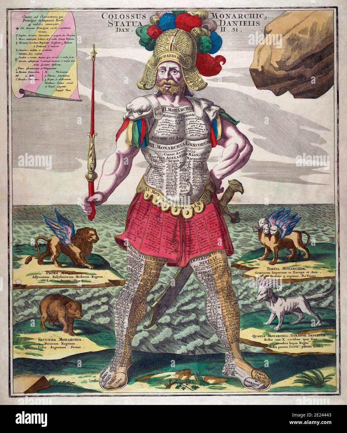 Gravur von Atlas Novus. Colossus Monarchi. 1728. Das Bild zeigt ein ...