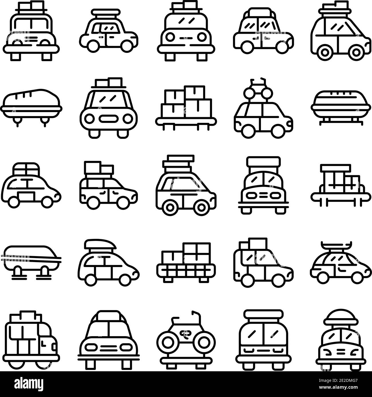 Symbole für die Dachbox des Fahrzeugs eingestellt. Umriss Satz von Auto ...