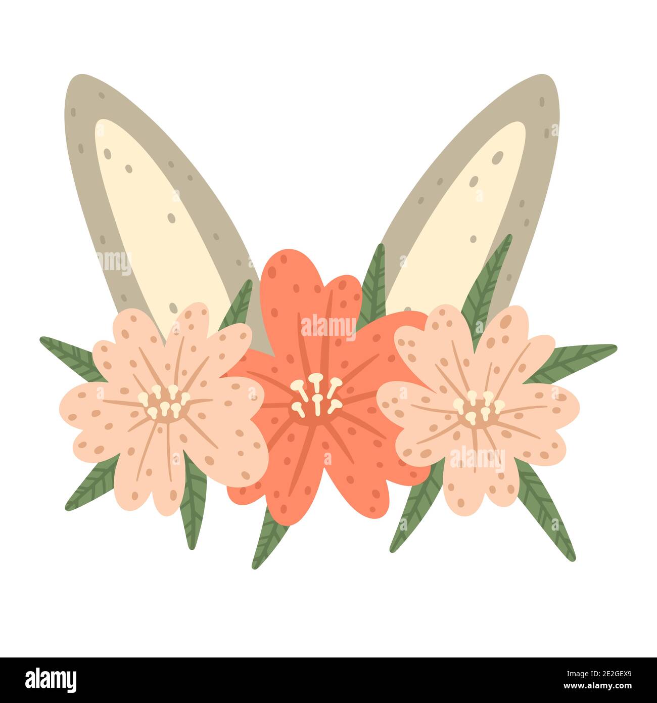 Niedliche Hasenohren mit Blumen Clip Art Element isoliert auf weißem ...