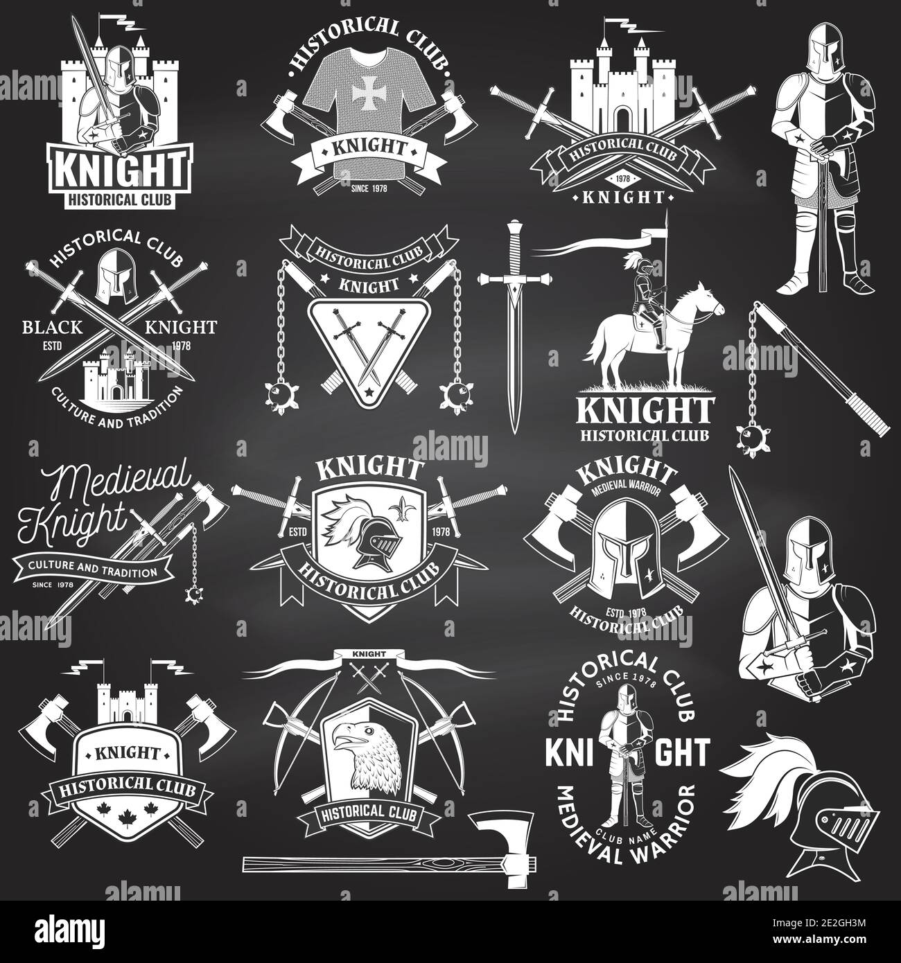 Set aus Ritter historischen Club Abzeichen Design. Vektor-Konzept für ...