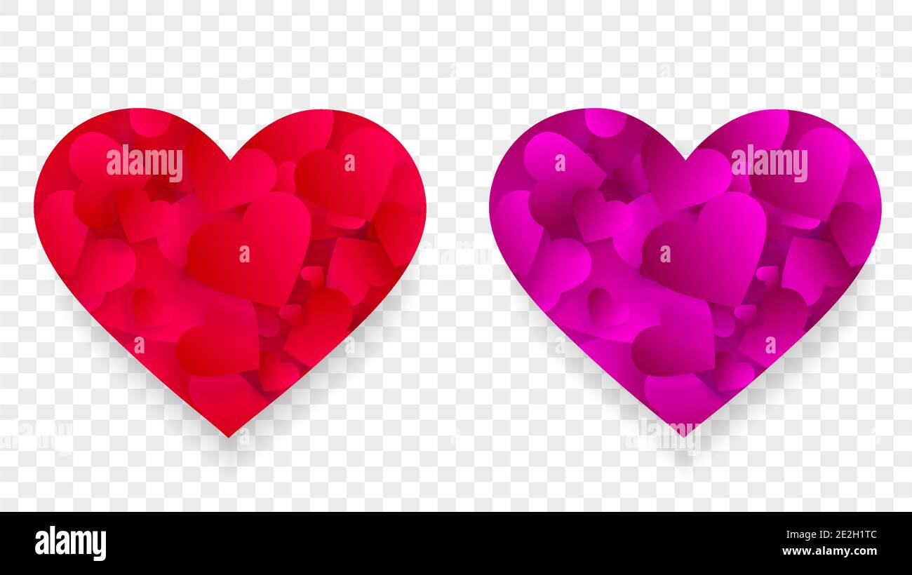 Rosa und rote Herz-Symbole 3d-Effekt mit kleinen Herzen Blütenblätter ...