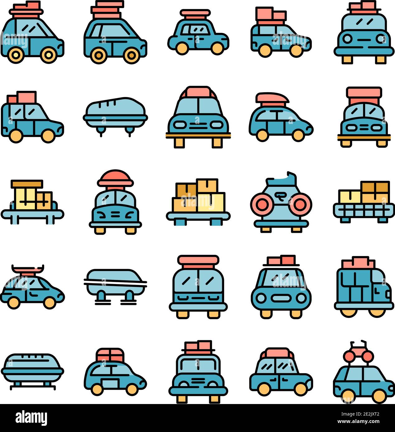 Symbole für die Dachbox des Fahrzeugs eingestellt. Umriss Satz von Auto ...