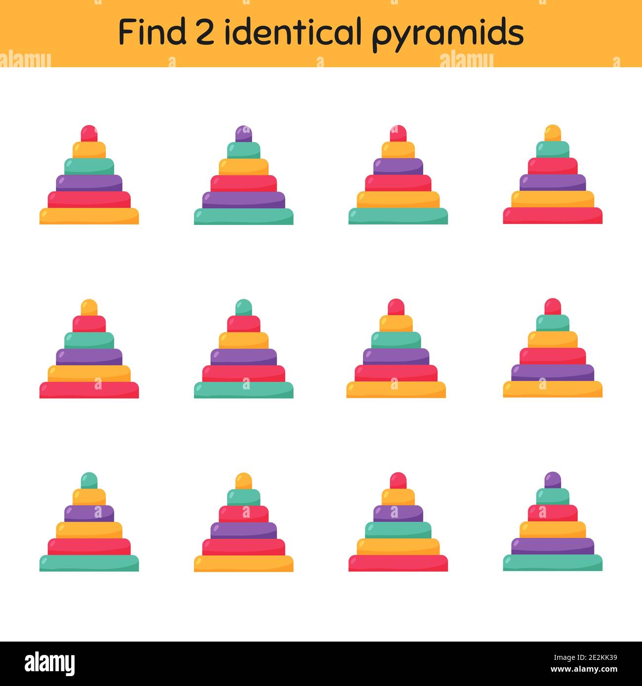 Vektorgrafik. Finden Sie zwei identische Pyramiden. Arbeitsblatt für ...