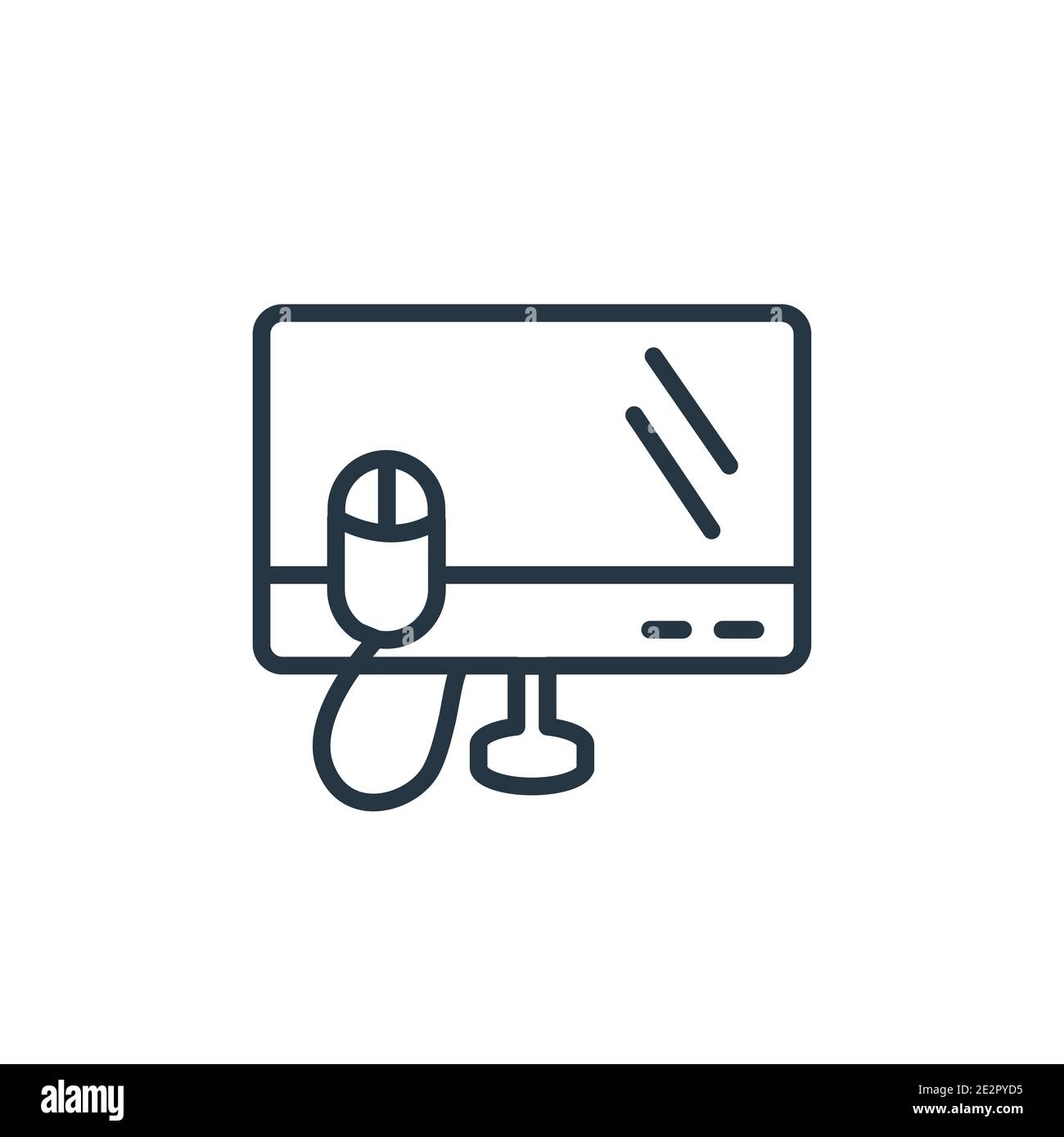 Vektorsymbol für den Umriss des Monitors und der Computermaus. Dünne Linie schwarzen Monitor und ...