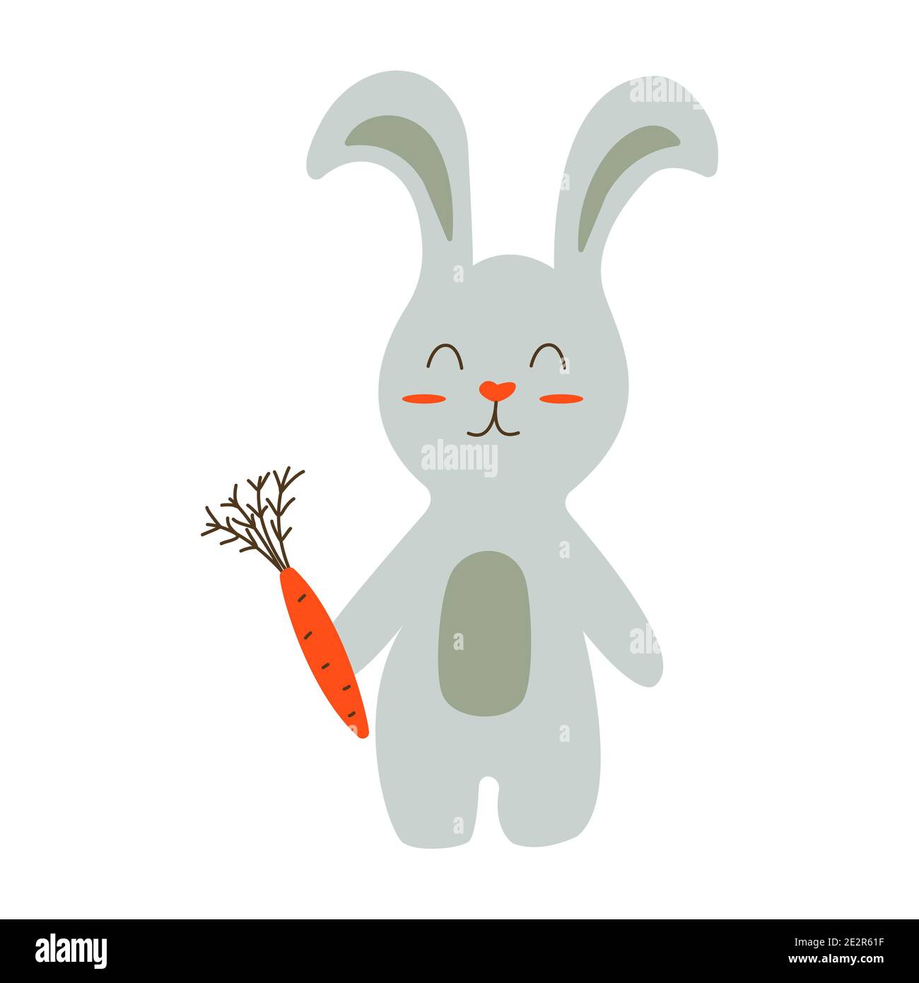 Süßer Hase hält Karotte in seiner Pfote. Bunte Cartoon Vektor ...