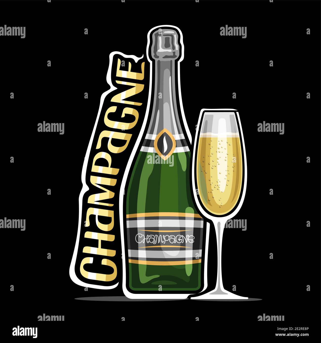 Vektor-Logo für Champagner, Umriss Illustration von grünen klassischen ...