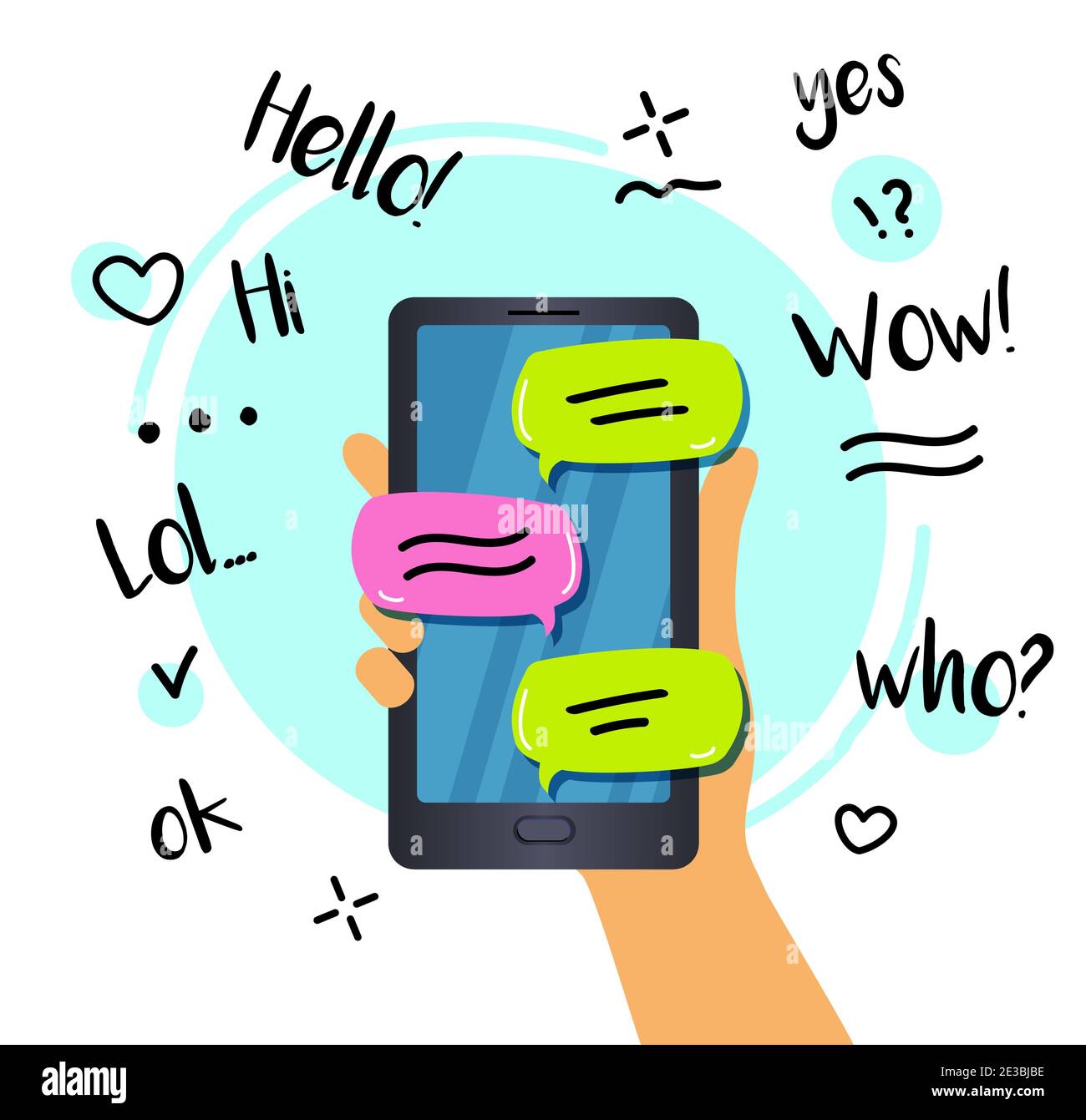 Hand halten. Chat-Nachrichten Benachrichtigung auf Smartphone Vektor ...