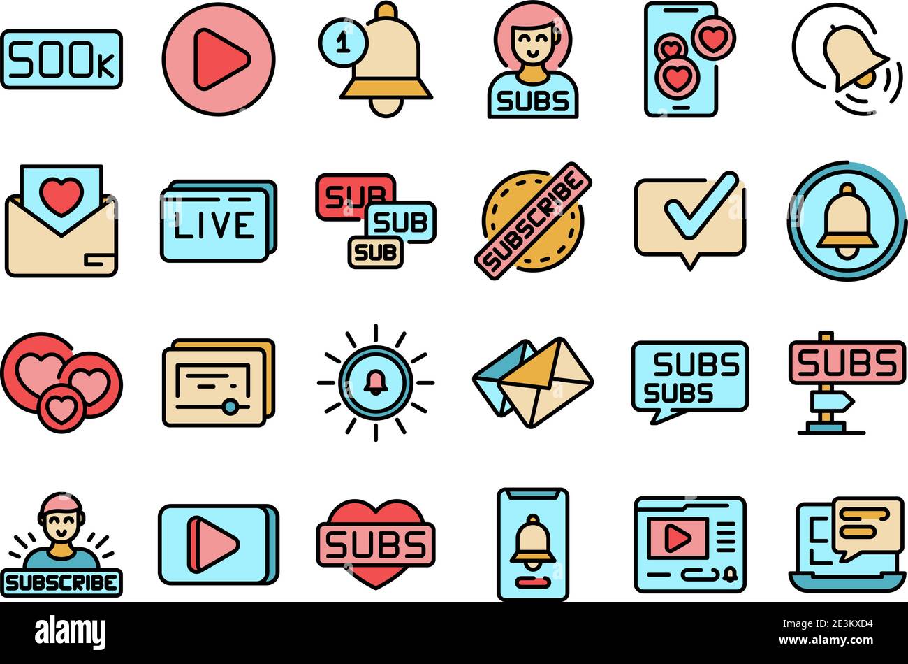 Symbole für Abonnements festgelegt. Umriss Satz von Subscribe Vektor ...