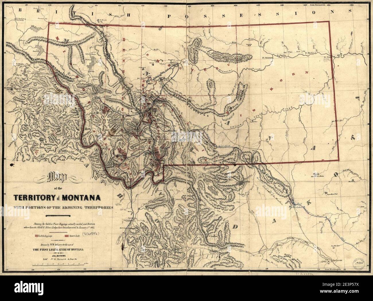 Karte des Territoriums von Montana mit Teilen der Angrenzende Gebiete ...