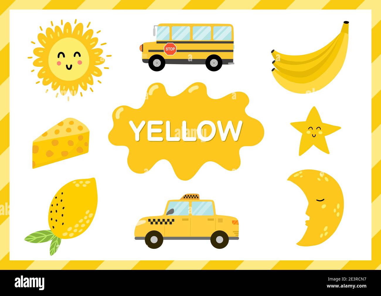 Gelb. Lernarbeitsblatt für Kinder. Lernen der gelben Farbgruppe Stock ...