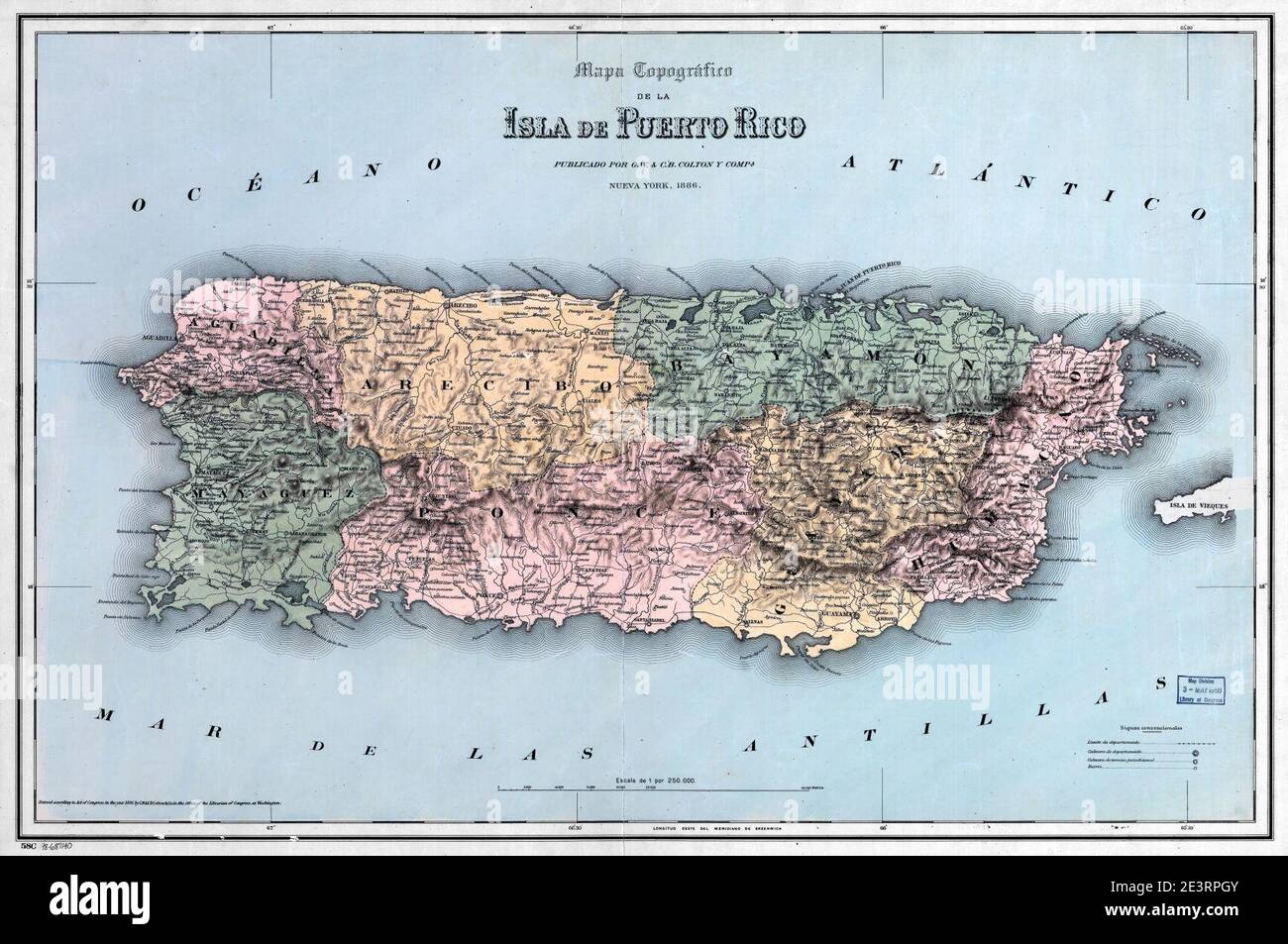 Mapa topográfico de la isla de Puerto Rico Stockfotografie - Alamy