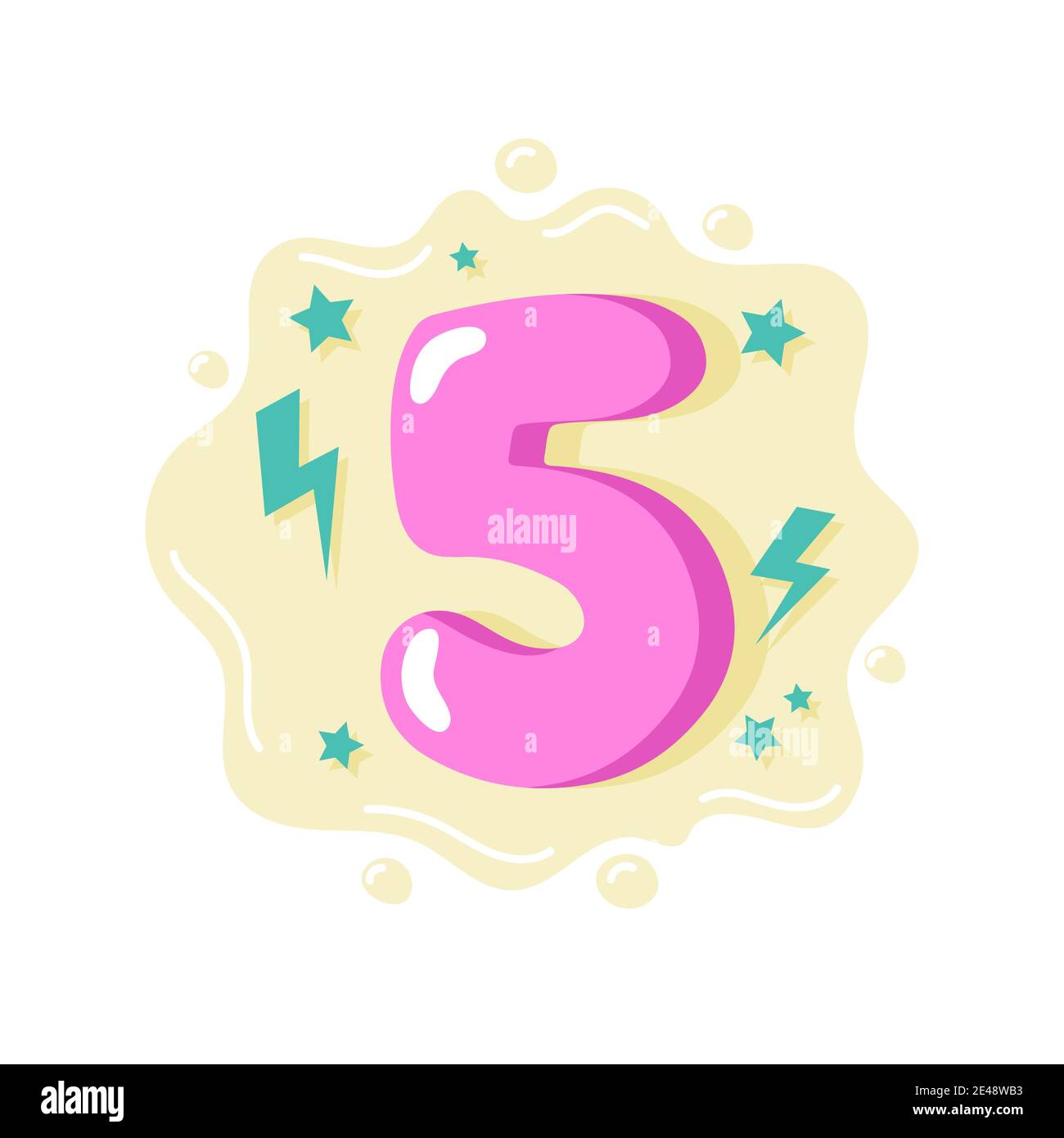 Cartoon Nummer fünf für Kinder, Geburtstagskarte Vorlage. Vektorgrafik ...