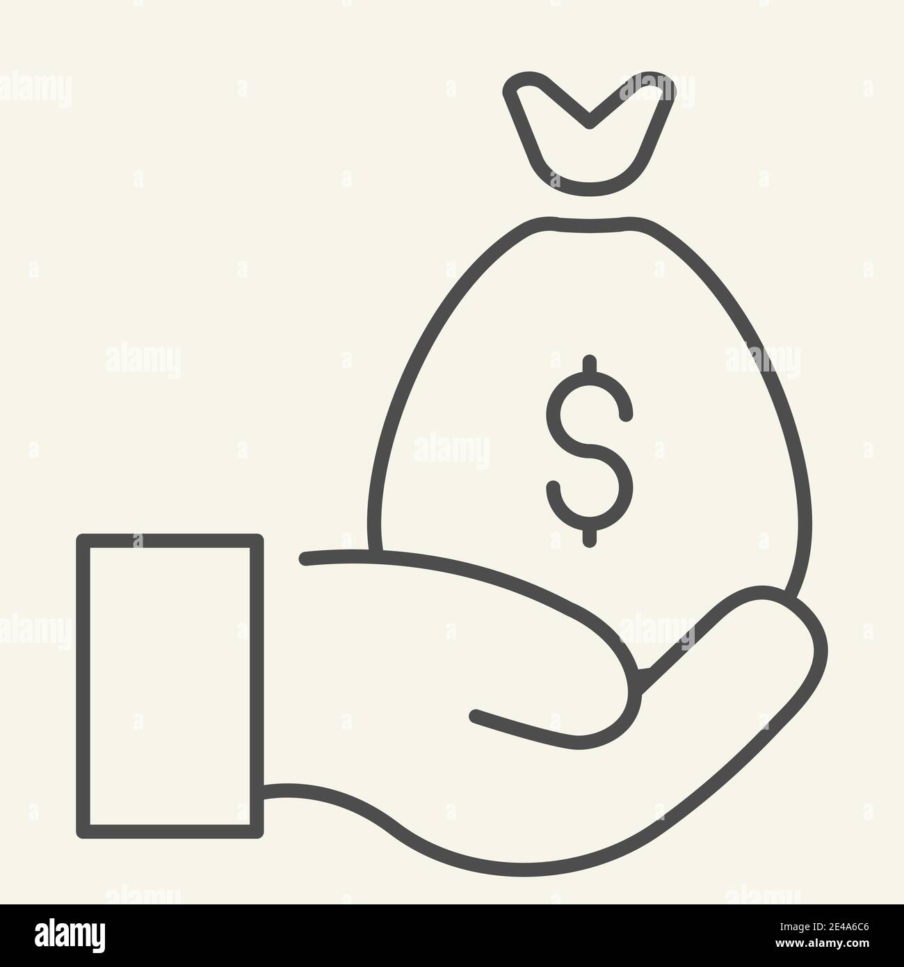 Geldbeutel auf der Hand dünne Linie Symbol. Geldbeutel in Handfläche ...