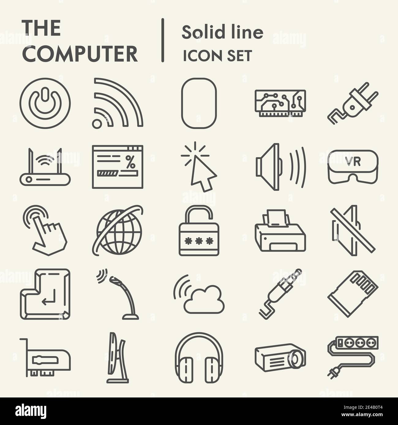 Computer Linie Icon Set, digitale Symbole Sammlung, Vektor-Skizzen ...