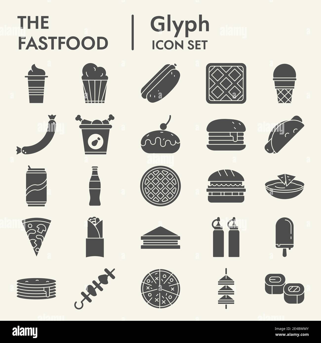 Fastfood Glyph Icon Set, Snack Symbole Sammlung, Vektor-Skizzen, Logo ...