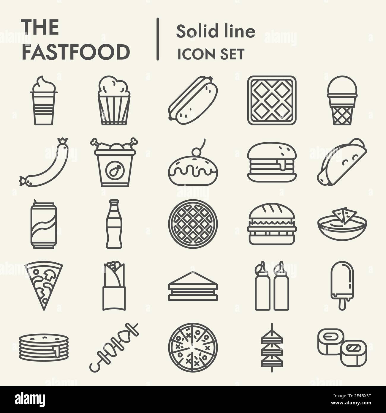 Fastfood Linie Icon-Set, Snack Symbole Sammlung, Vektor-Skizzen, Logo ...