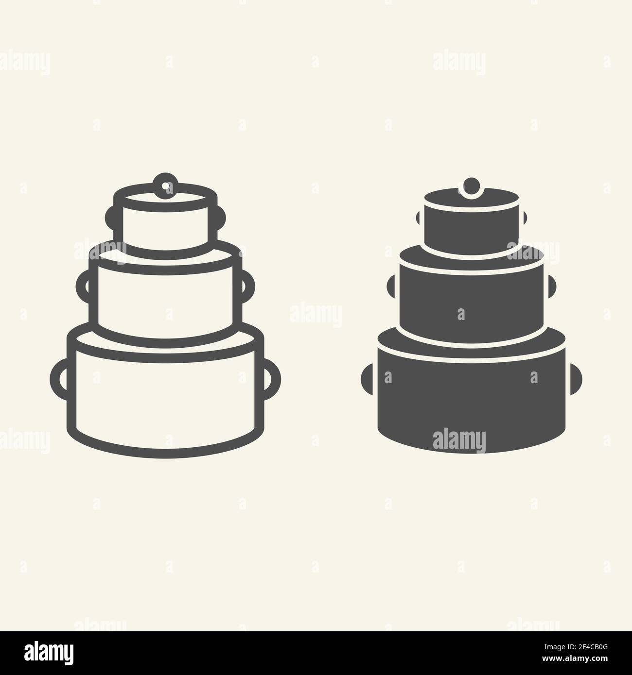 Stahl Kochtopf Sammlung Linie und solide Ikone. Kochtopf-Symbol, Umriss ...