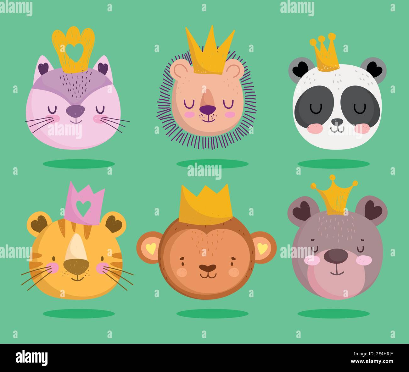 Nette Katze Panda Löwe Affen Bär Tiger Krone Tiere Gesichter Cartoon ...