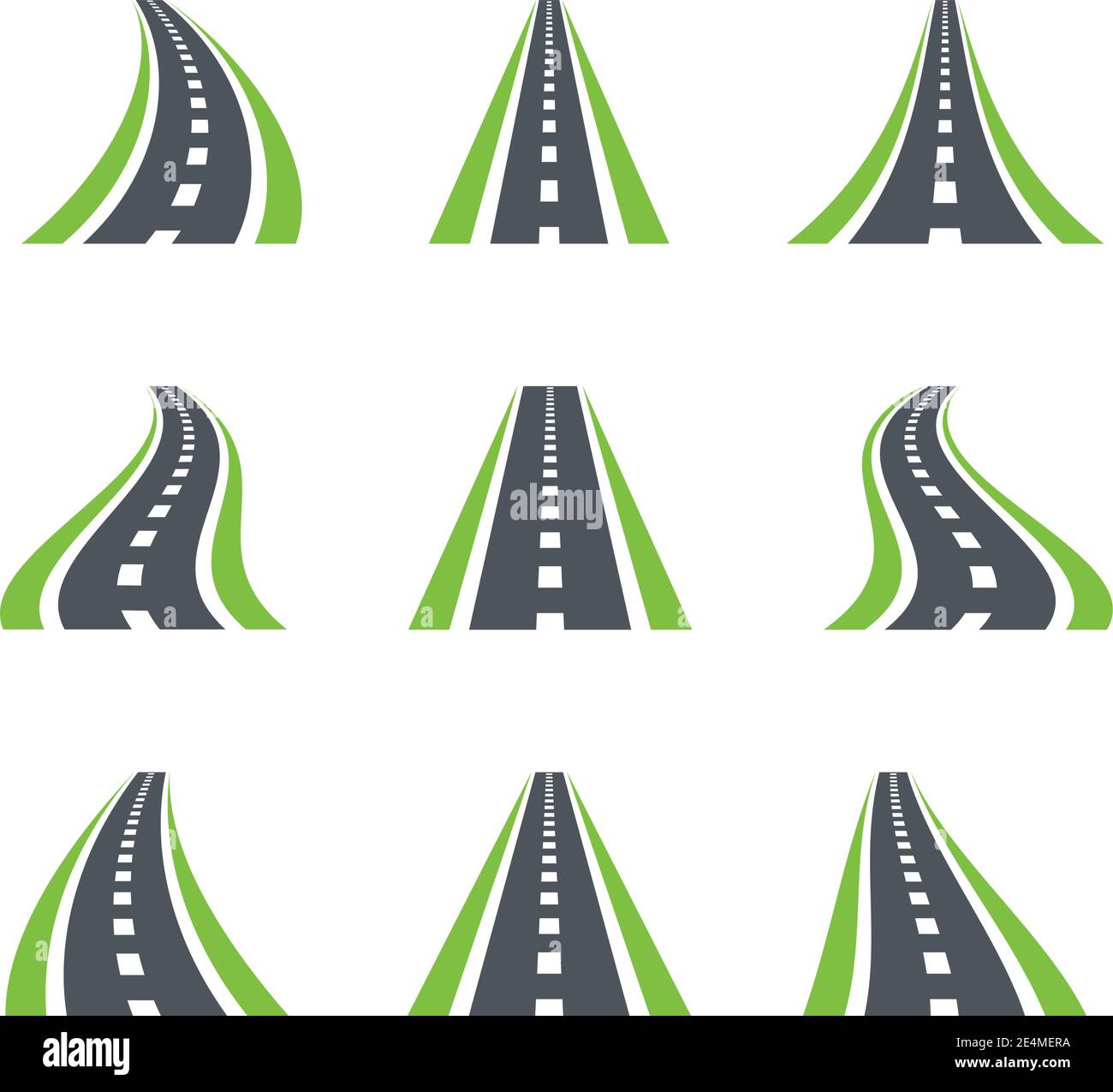 Autobahnsymbole. Kurvige Straße, Fahrbahn, Richtungssymbole oder ...