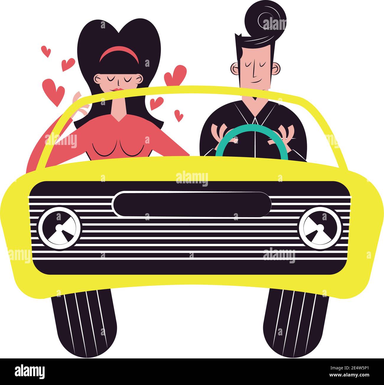Romantische paar Cartoons im Auto-Design, Beziehung Liebe und Romantik ...