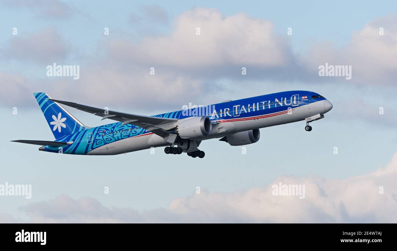 Ein Air Tahiti Nui Boeing 787-9 Dreamliner Jetliner (F-OTOA) nach dem ...