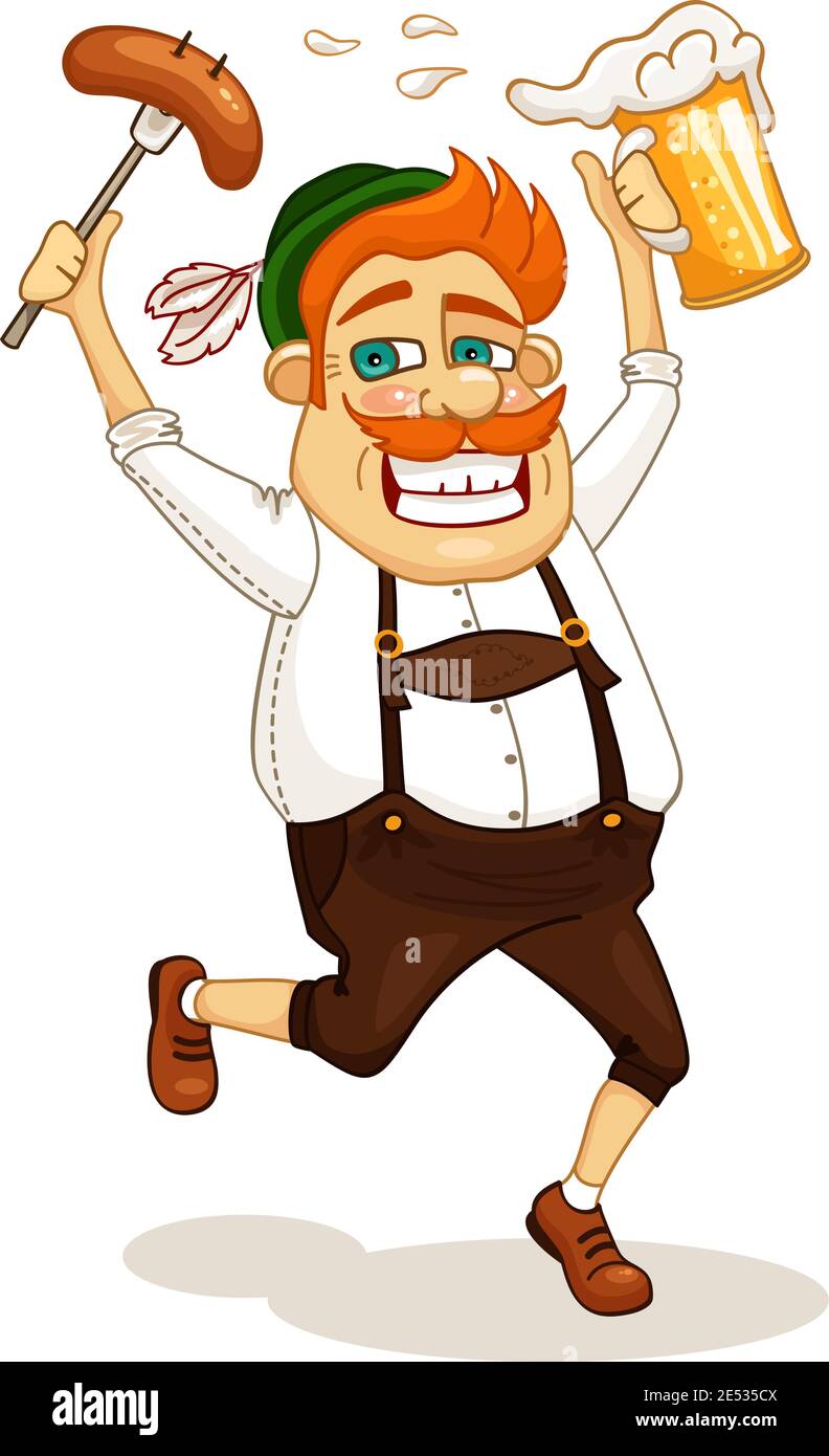 Bier-Parteimann mit Wurst und Bier-Vektor-illustration Stock ...