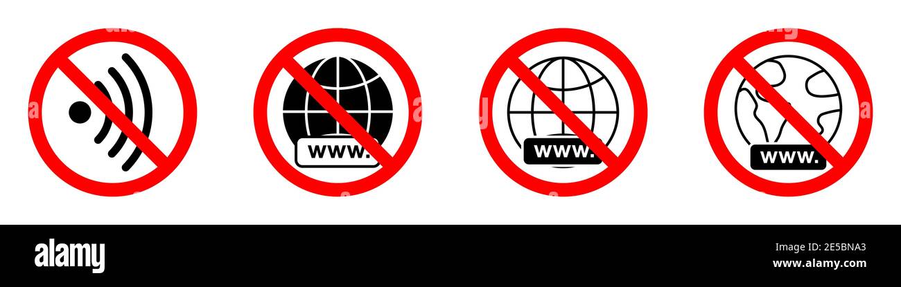 Symbol für Internetverbindungsverbot. Das Internet ist verboten. Rotes ...
