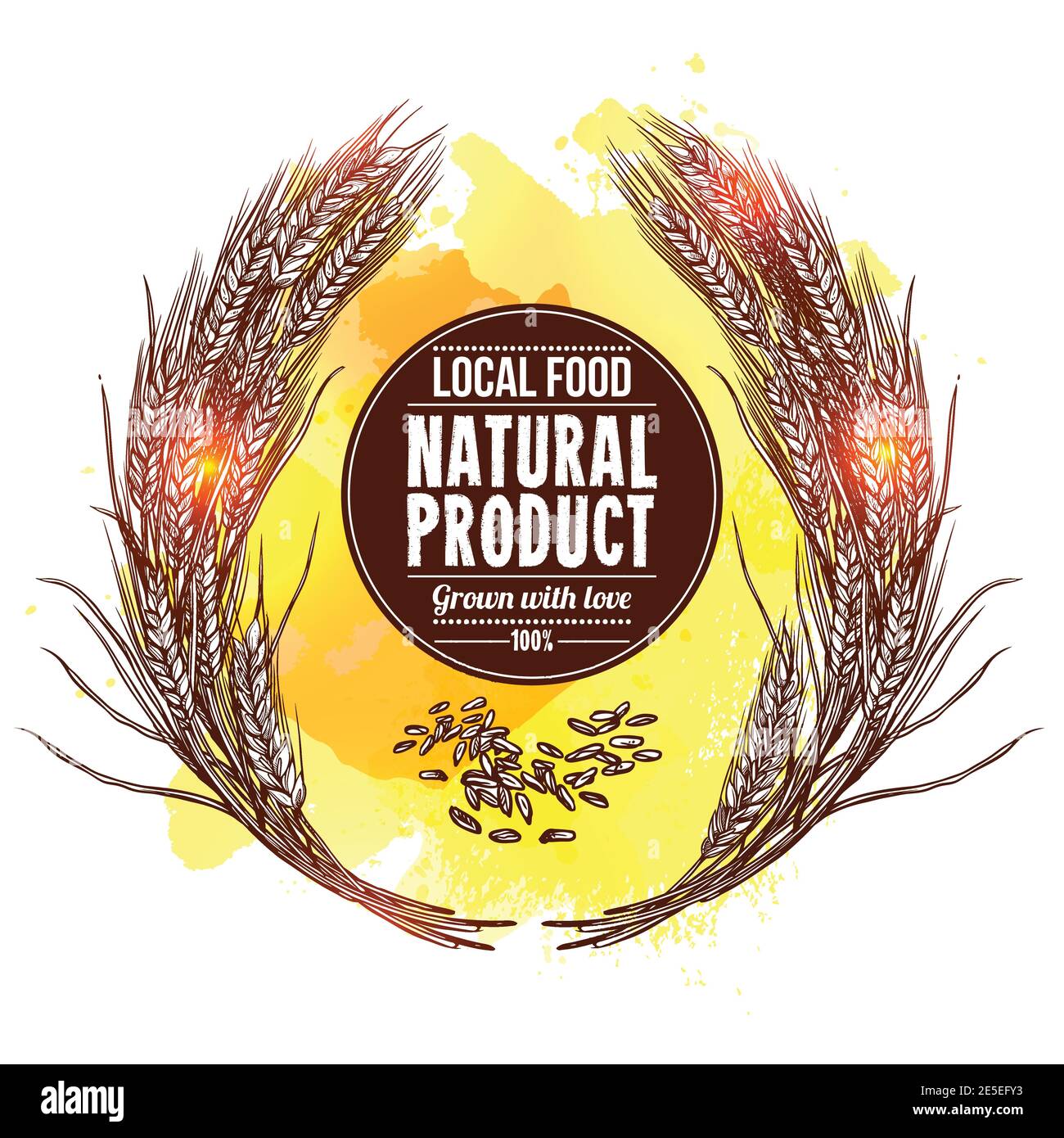 Natürlicher Weizenkranz mit Getreide-Logo handgezeichnete Vektor ...