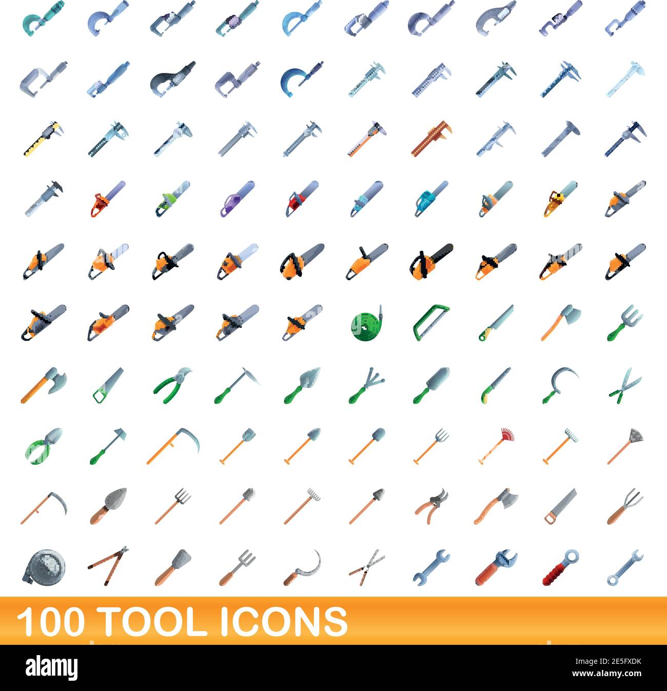 100 Werkzeugsymbole gesetzt. Cartoon Illustration von 100 Tool Icons ...