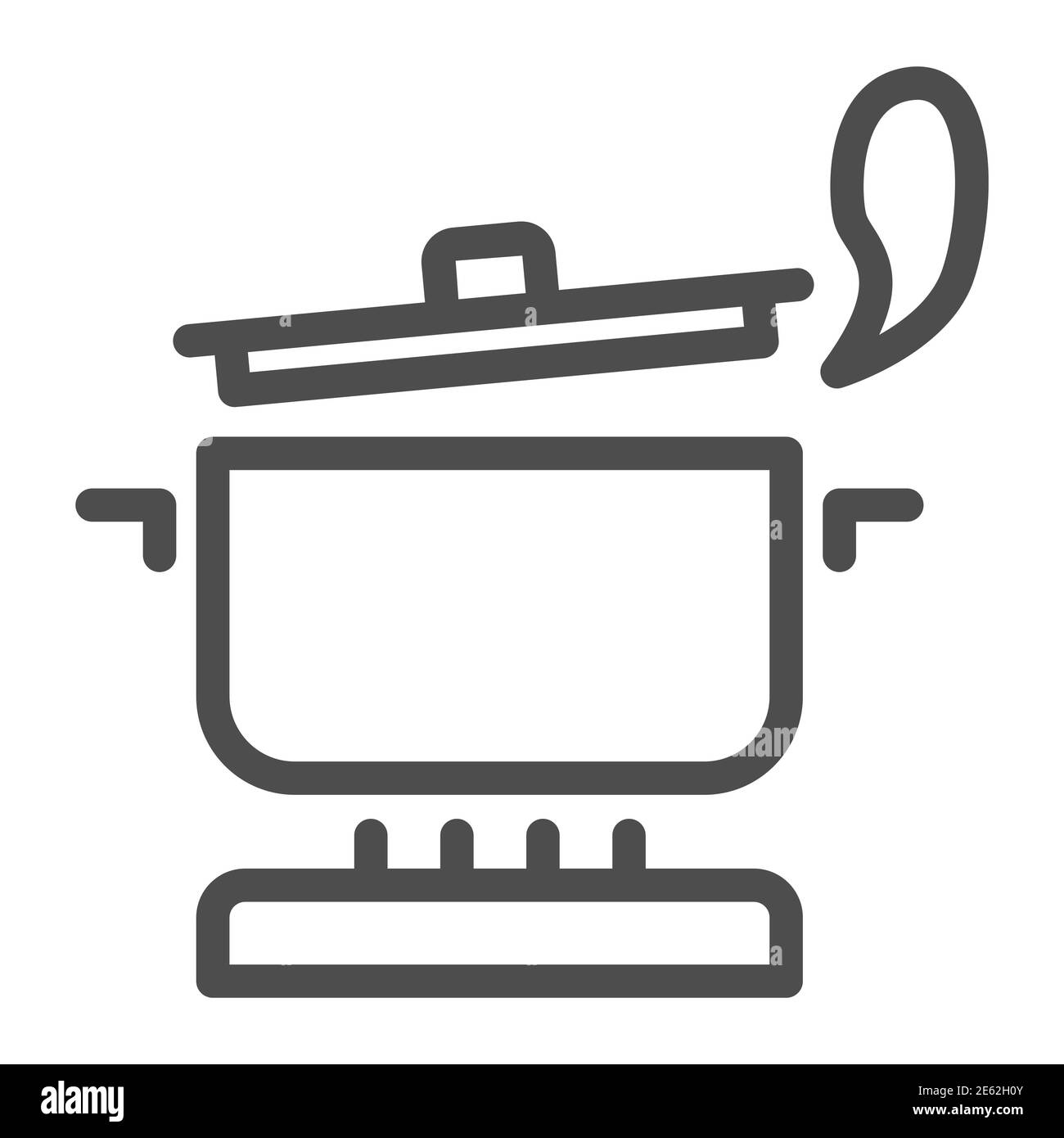 Pfanne mit Dampf auf dem Gasherd Linie Symbol, Kochkonzept, Topf auf ...