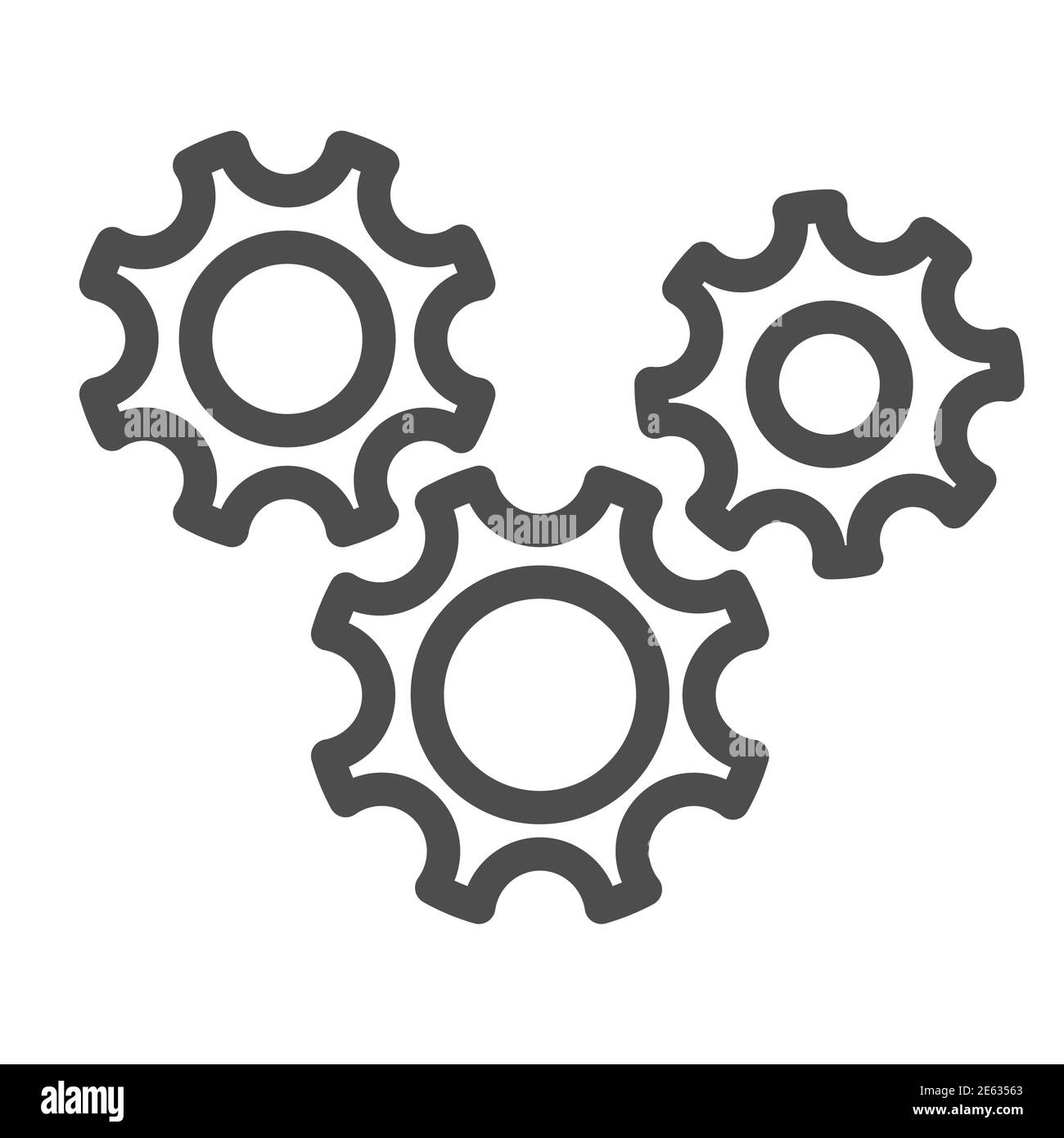Drei Gänge-Line-Symbol, Teamwork-Konzept, Getriebe-Mechanismus ...