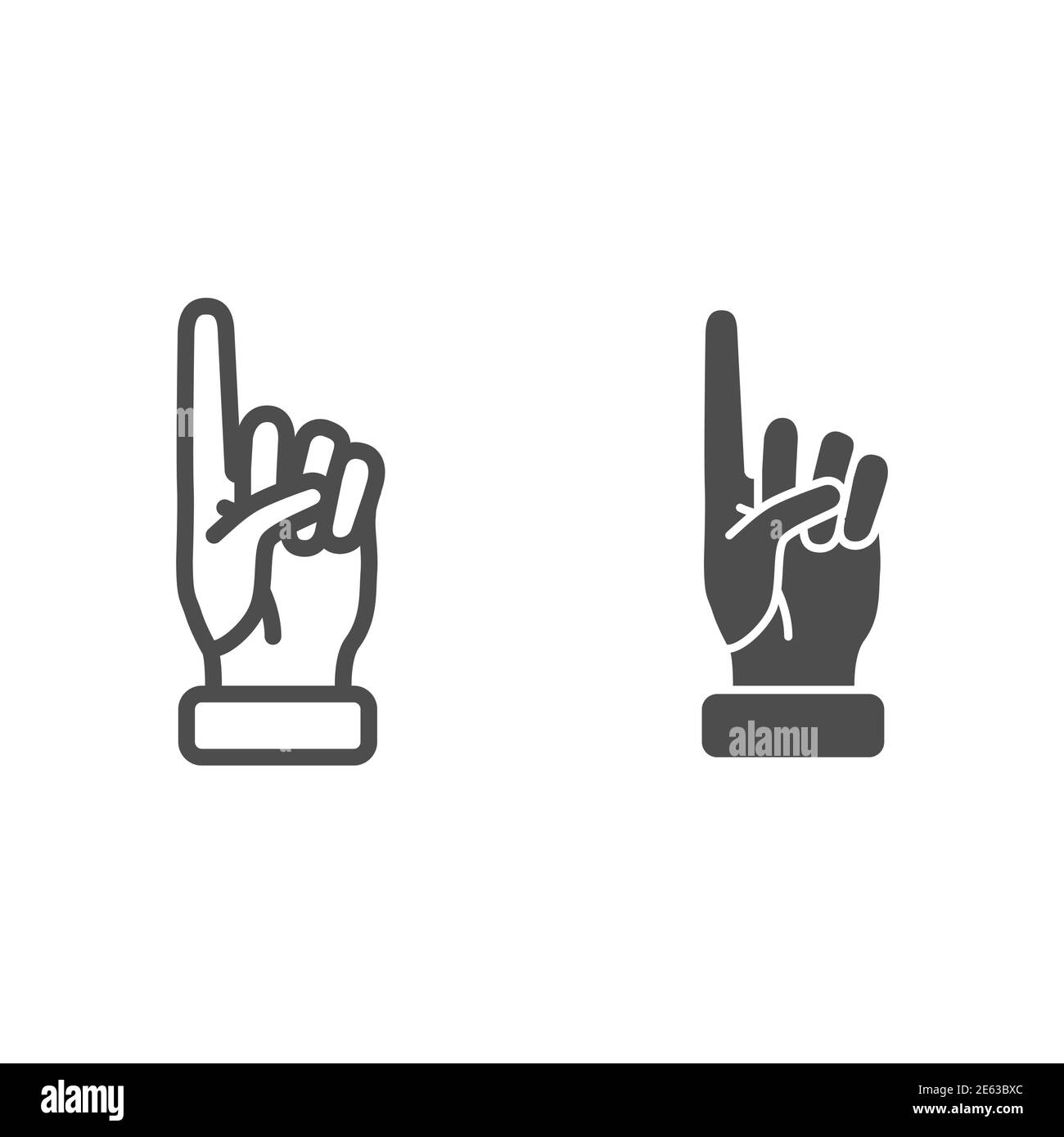 Ein Finger nach oben Linie und solide Symbol, Handgesten Konzept, Aufmerksamkeit Hand Geste ...