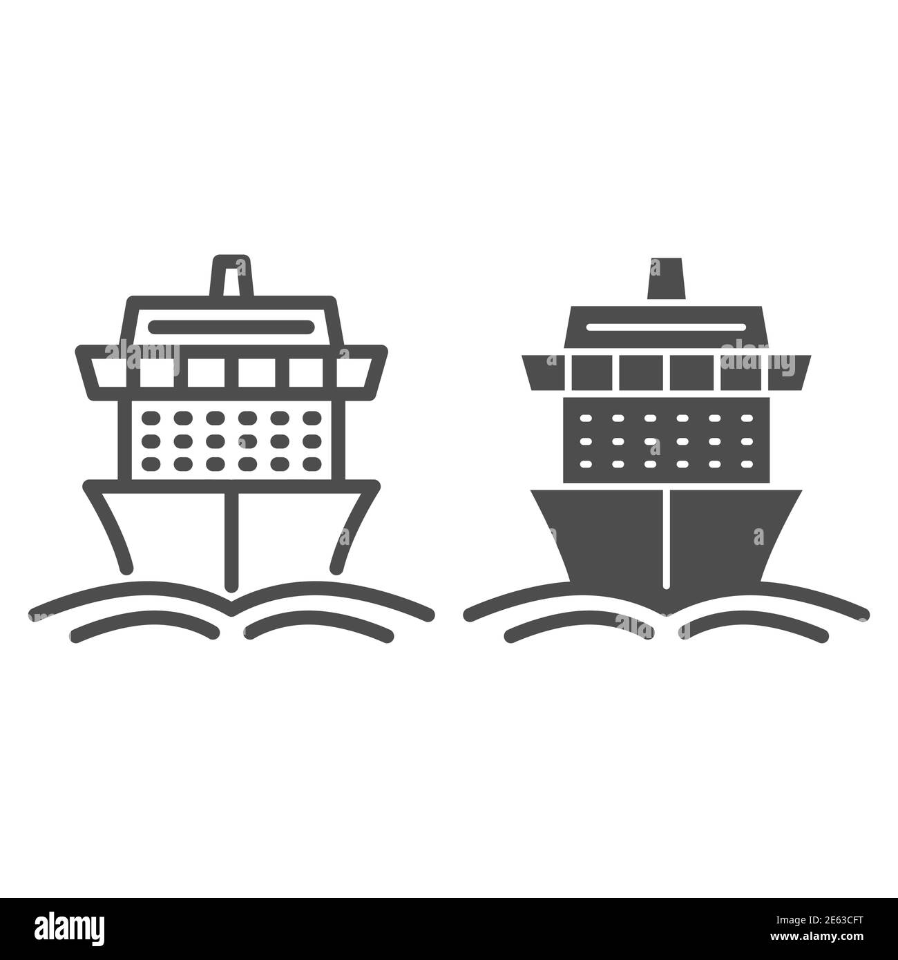 Kreuzfahrtschiff Linie und solide Symbol, Sommer Reise Konzept, Schiff ...