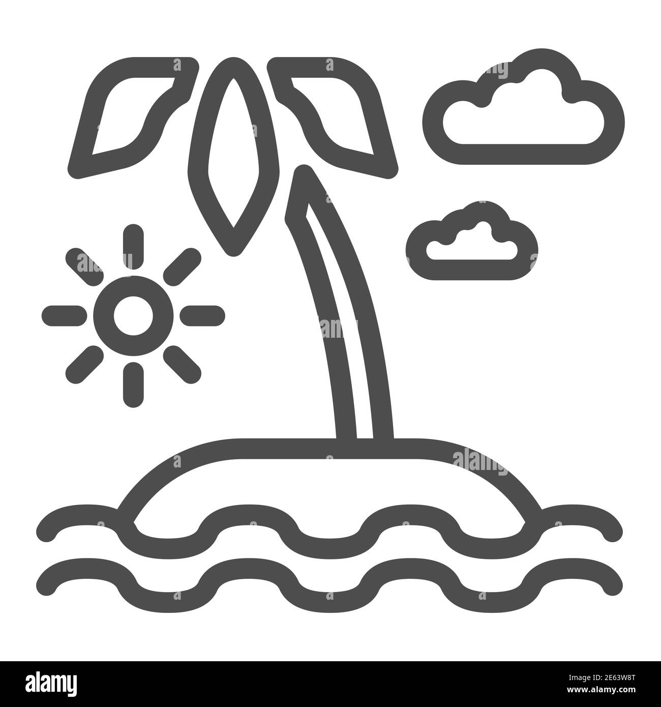 Insel mit Sonne, Wellen und Palmenlinie Ikone, Ozeankonzept, sonniges ...
