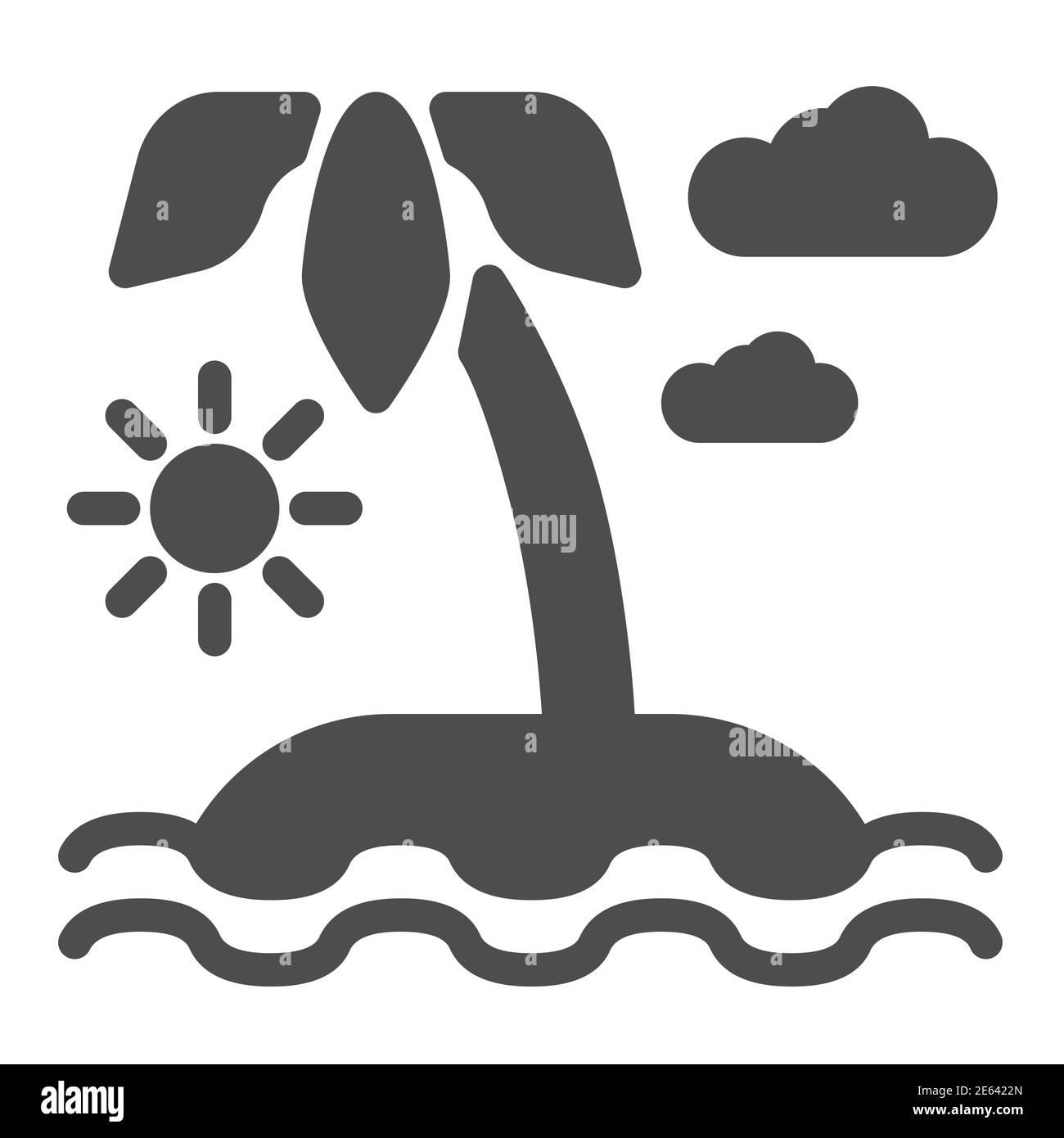 Insel mit Sonne, Wellen und Palmen solide Ikone, Ozean-Konzept ...