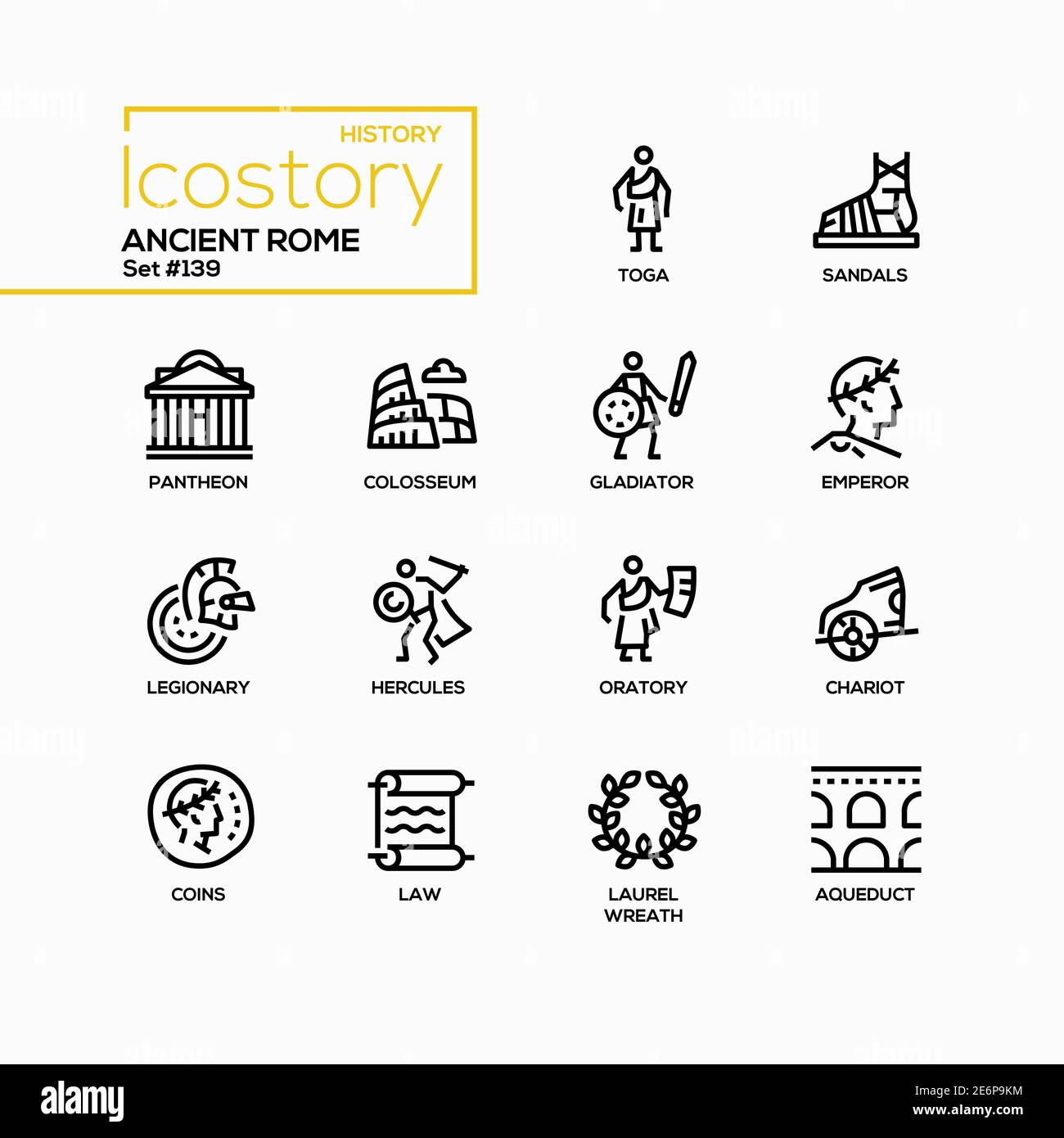Antikes Rom - Linie Design Stil Ikonen gesetzt. Römische Kultur Zeichen ...