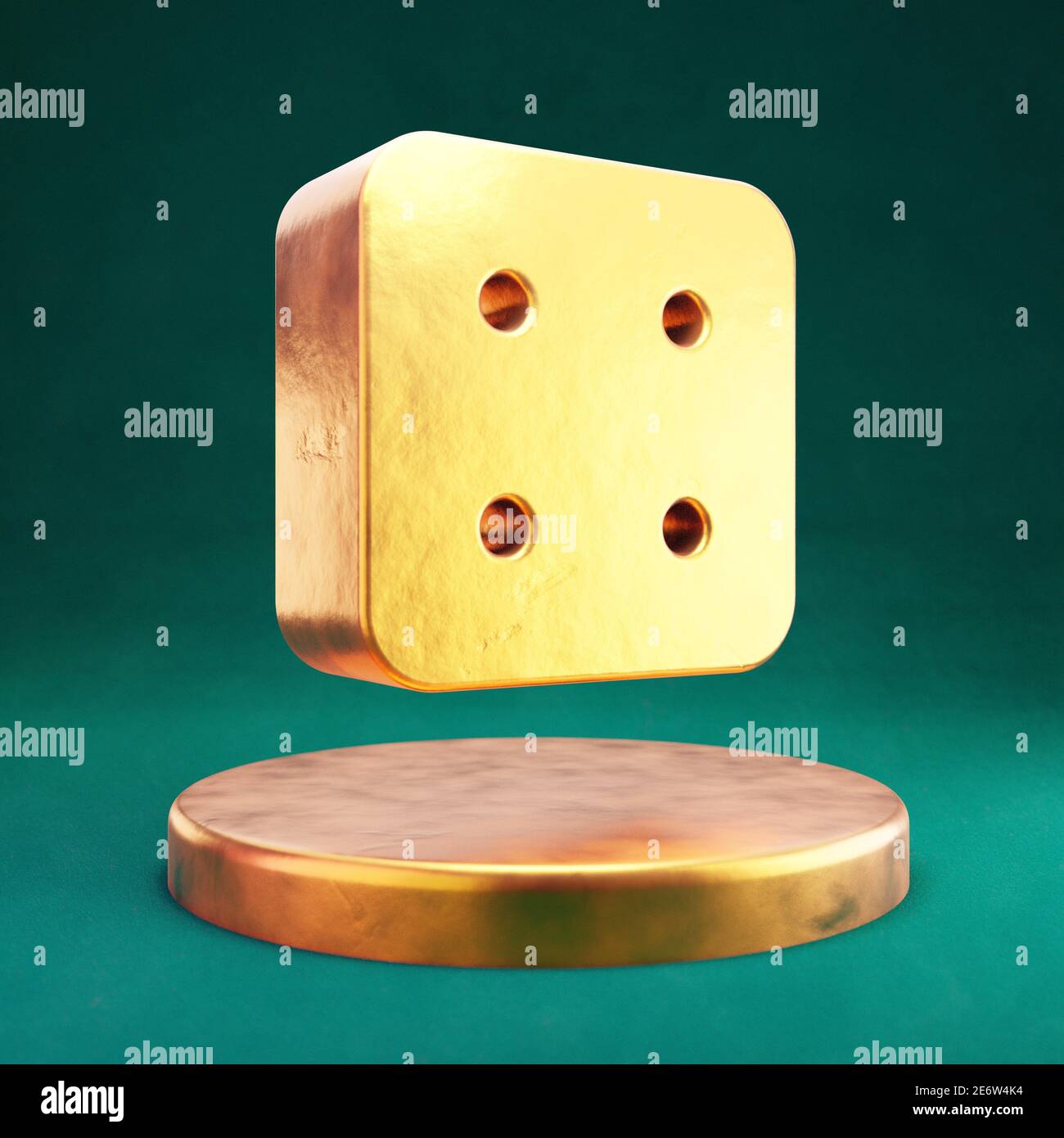 Würfel vier Symbol. Fortuna Gold Würfel vier Symbol auf goldenem Podium ...