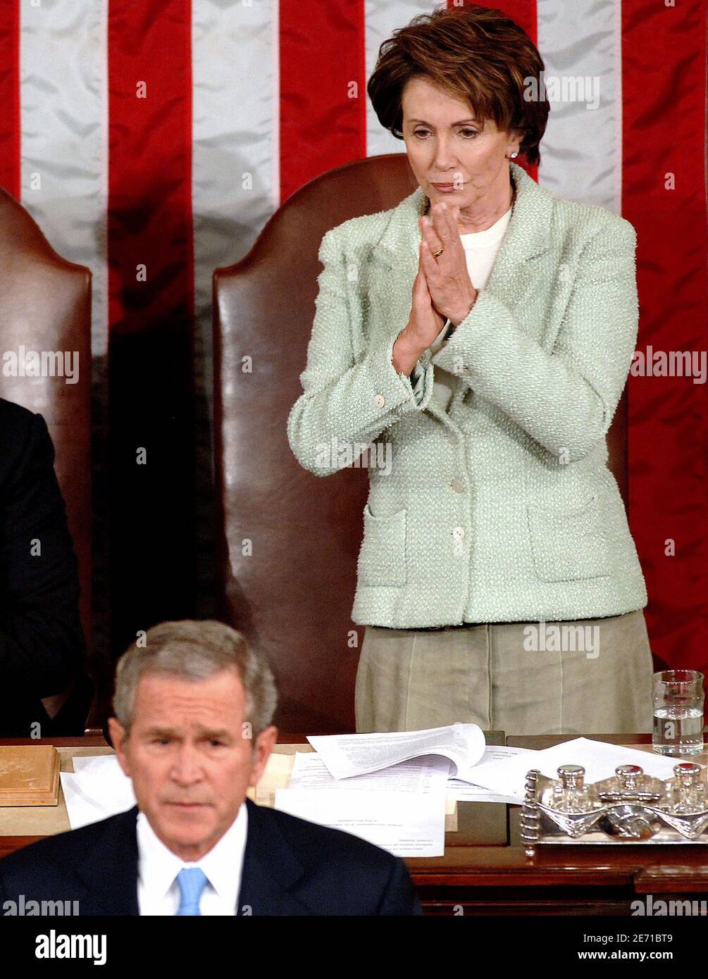 "US-Präsident George W. Bush spricht während seiner jährlichen Rede zur ...