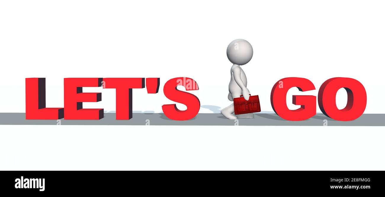 LOS geht's - roter Schriftzug mit 3D People auf Grau Laufsteg ...