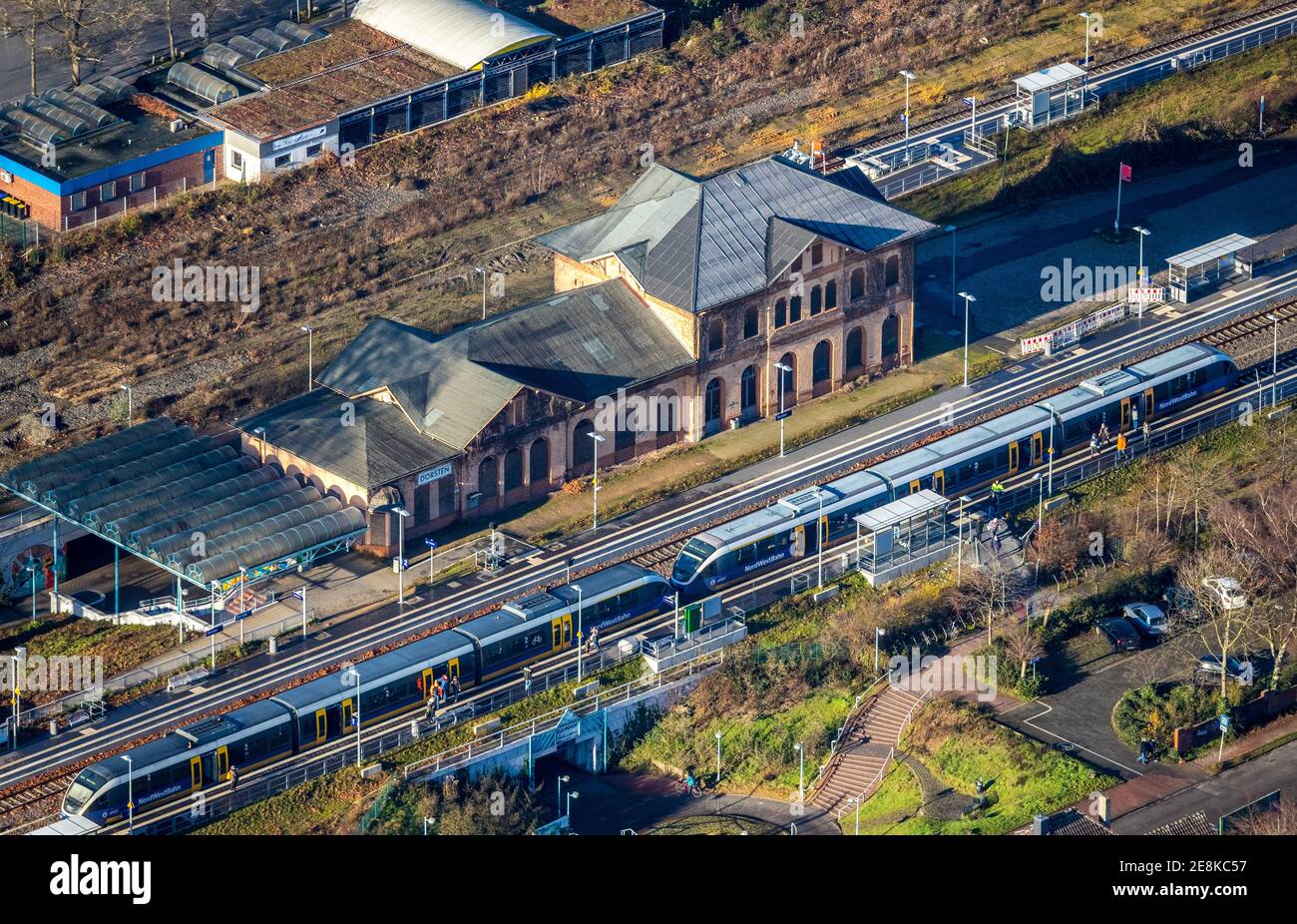 Luftaufnahme des Bahnhofs Dorsten in Dorsten im Ruhrgebiet in Nordrhein ...