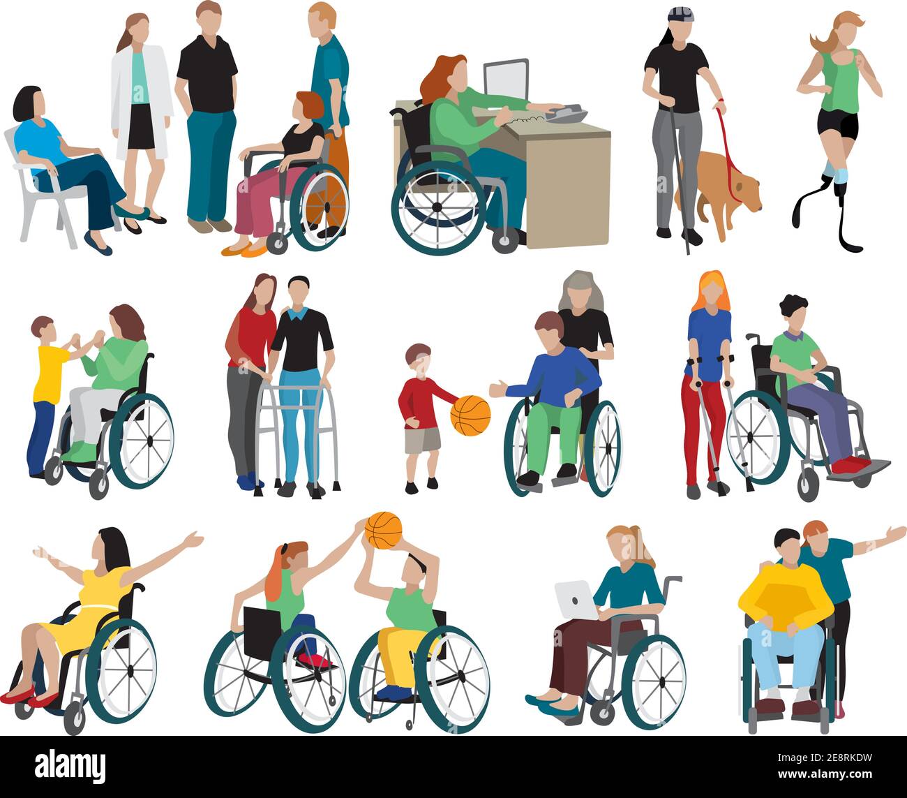 Behindertensymbole mit Rollstuhl- und Sportsymbolen flach Isolierte ...