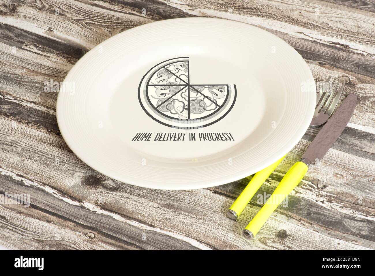 Ein Teller, Messer und Gabel und Food Delivery Service Stockfotografie ...