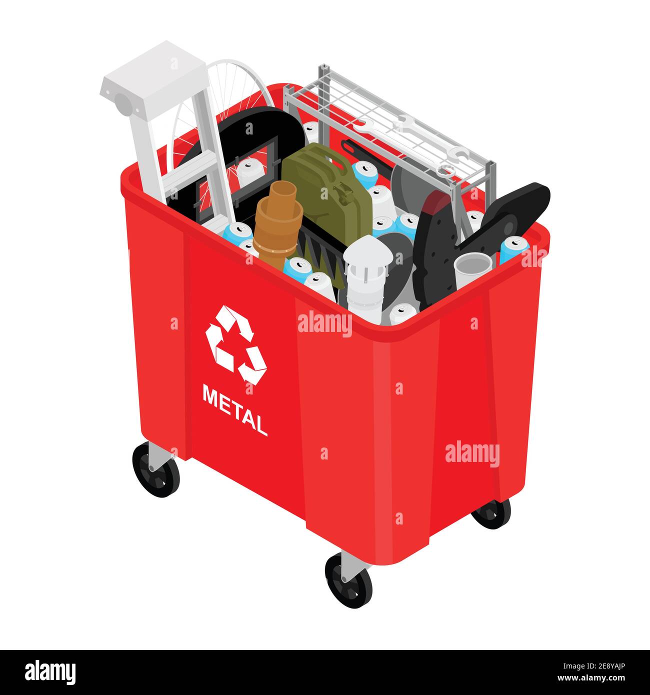 Rote Dose mit sortiertem Metallabfallvektor-Symbol. Recycling ...